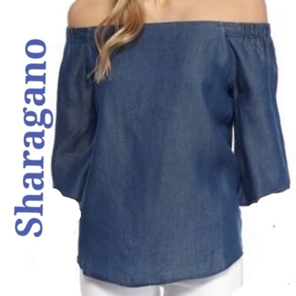Sharagano | Tops | Hpsharagano Off Shoulder Chambray Lightweight Blouse ...